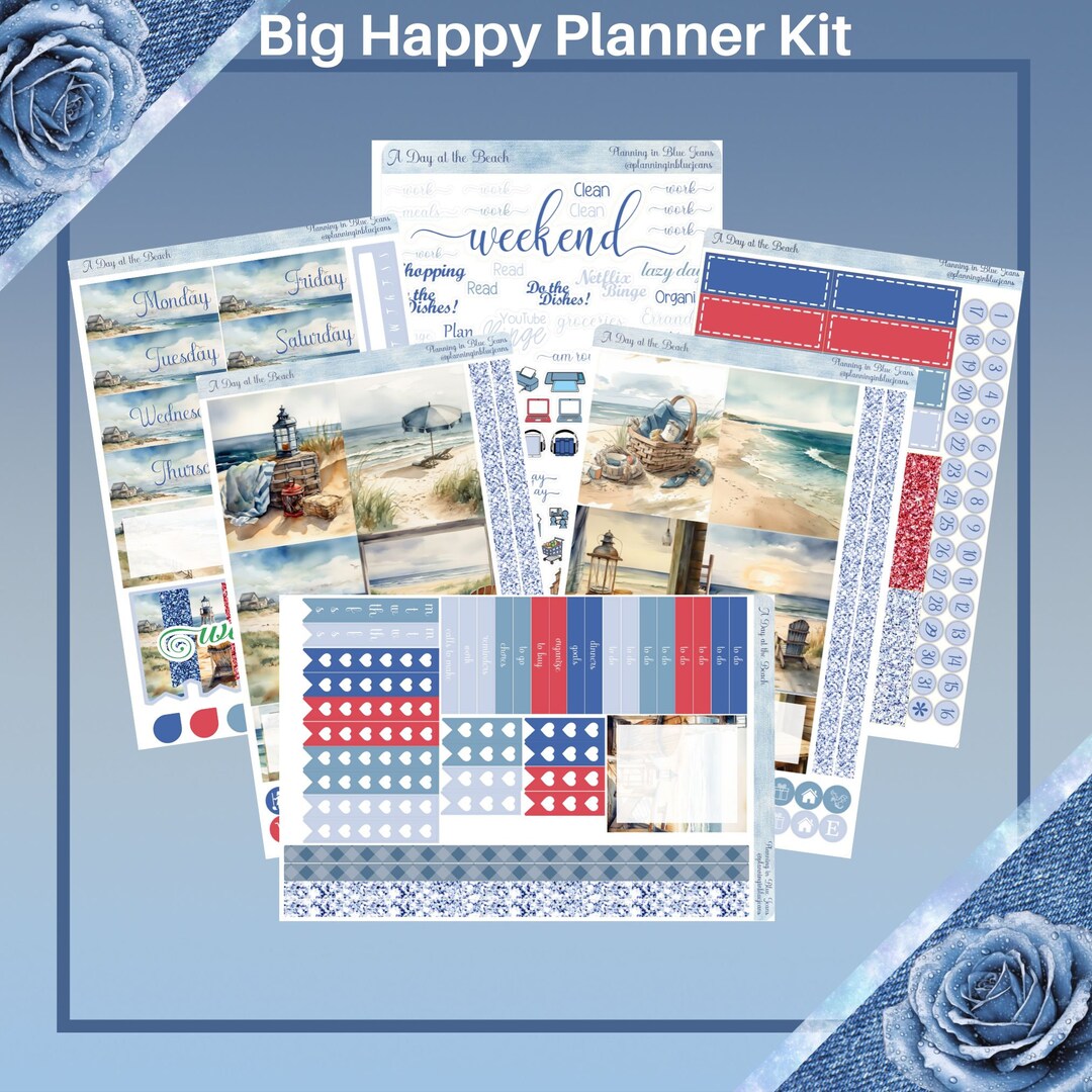 Big Happy Planner- A Day at the Beach Planner Sticker Weekly Kit 5 Page ...