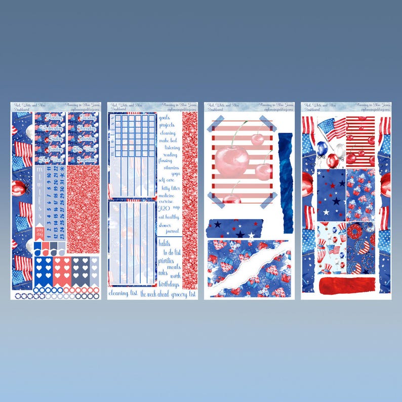NEW! Dashboard Layout - Red White and Blue Planner Sticker Kit - Etsy
