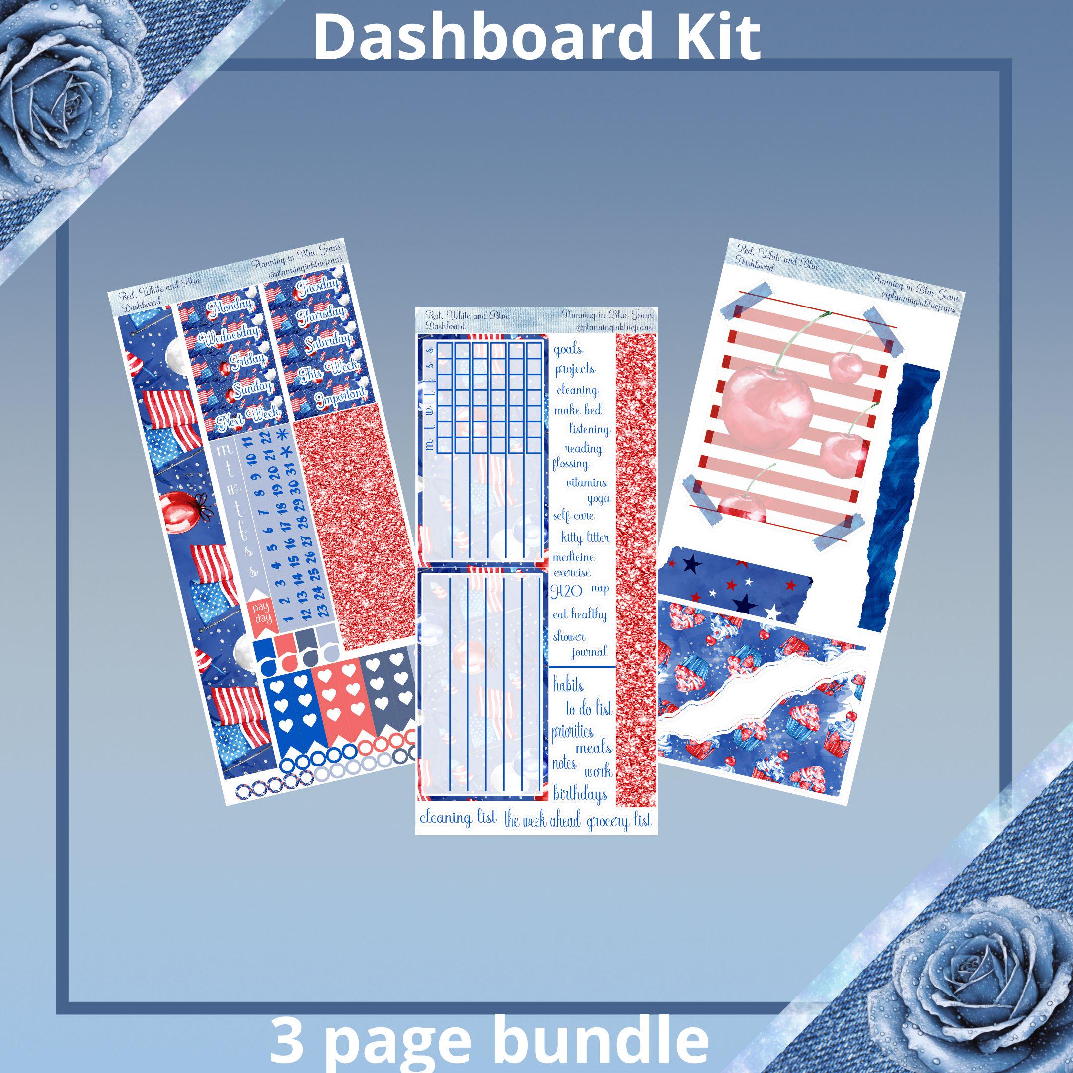 NEW! Dashboard Layout - Red White and Blue Planner Sticker Kit - Etsy
