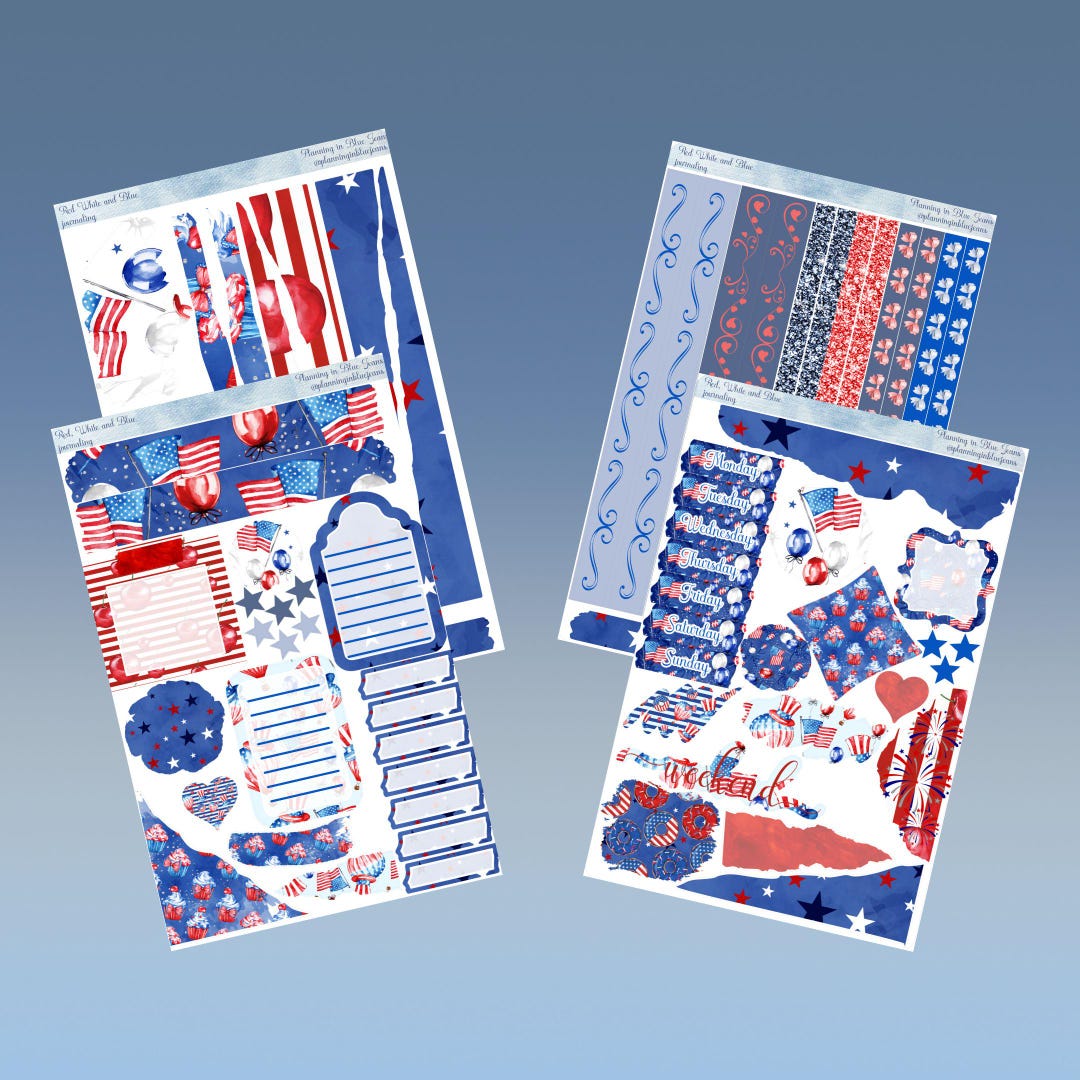 Journaling Kit - Red White and Blue Sticker Kit - Etsy