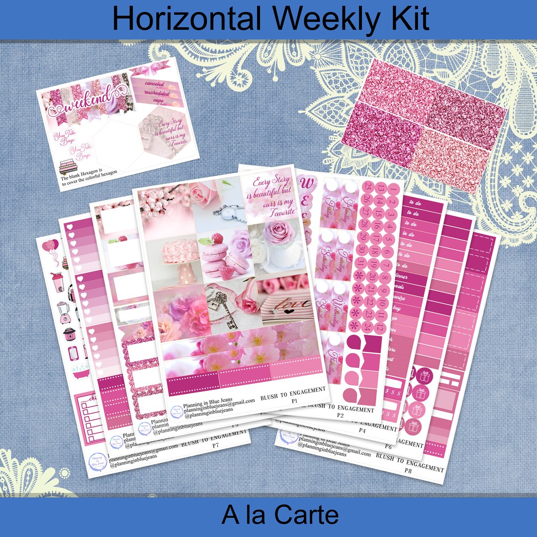 Horizontal - Blush to Engagement Planner Stickers Weekly Kit 4, 6, 8 ...