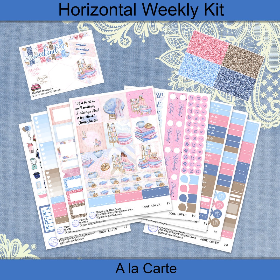 Horizontal - Book Lover Planner Stickers Weekly Kit 4, 6, 8 Page or A ...