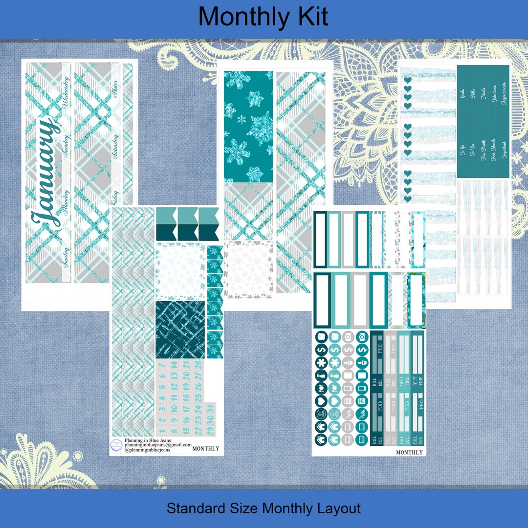 January Monthly Kit, January Budget Kit, January Dashboard Kit Sticker ...