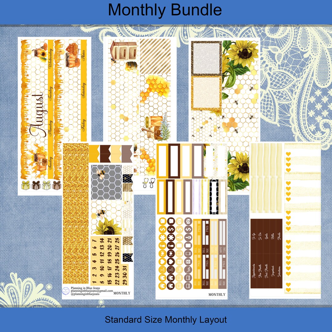 7x9 August Monthly Kit, August Dashboard Planner Sticker Kit (budget to ...