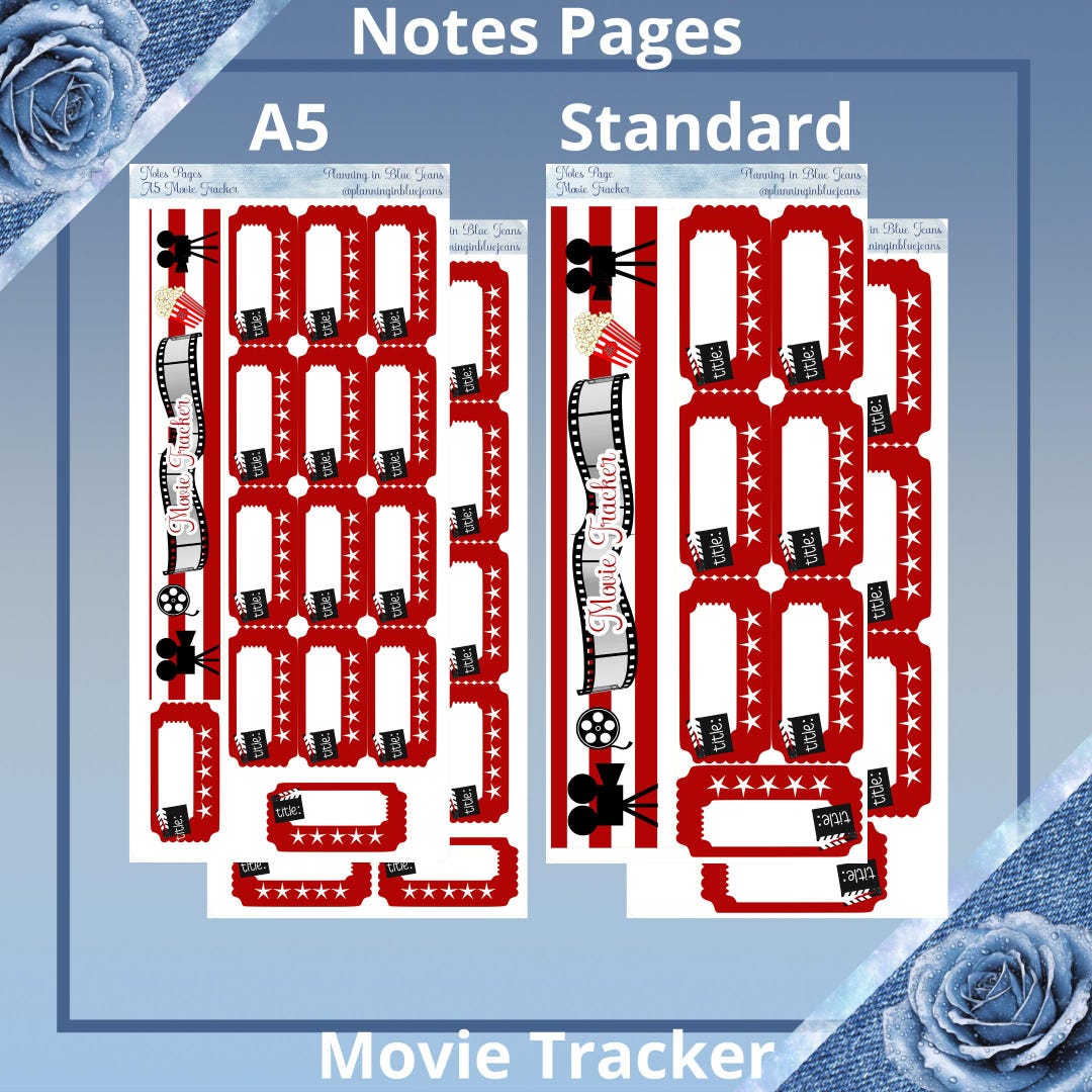 Movie Tracker Notes Page - A5 & Standard Movie Tracker Planner Setup ...