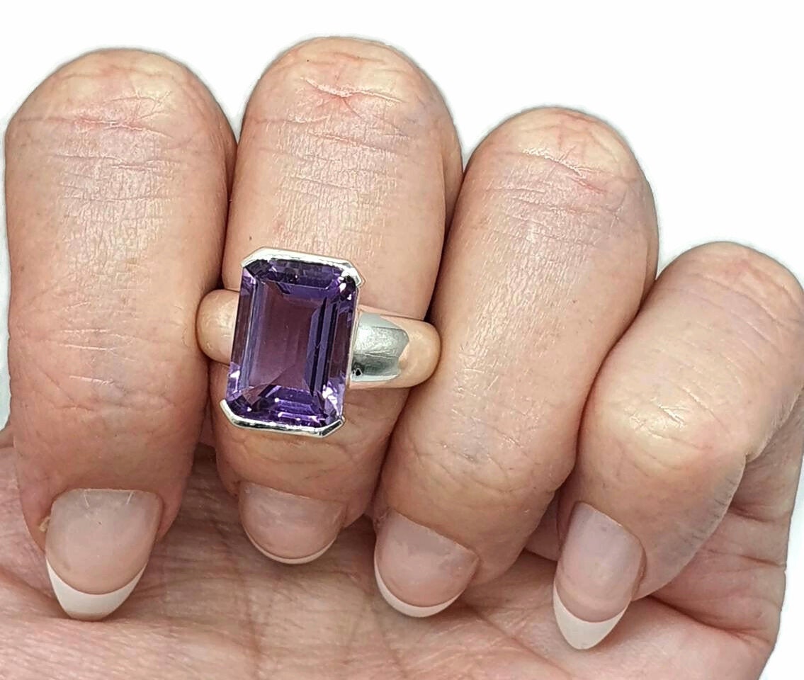 Amethyst Rectangle Ring 4 Sizes Sterling Silver Emerald - Etsy Australia