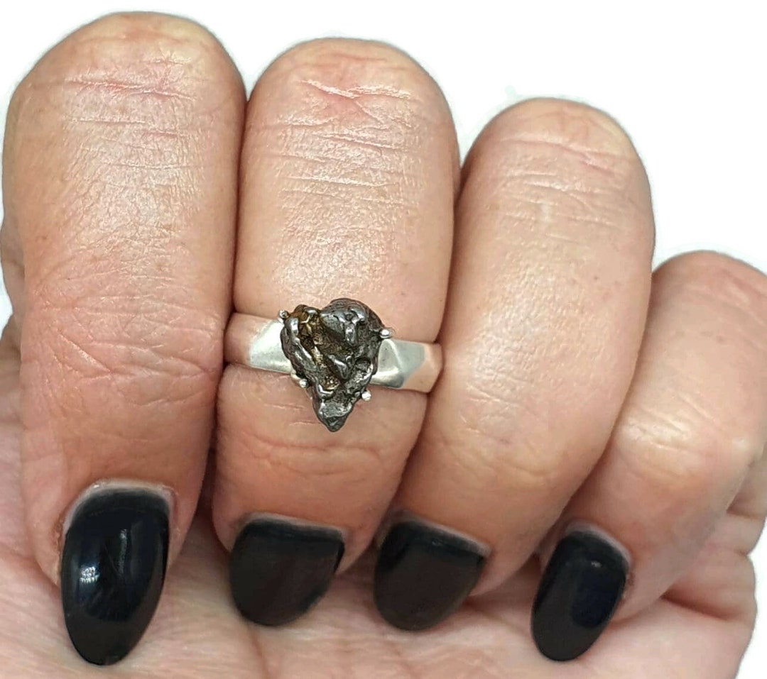 Meteorit Ring, Größe 7, Sterling Silber, Metallic Grau Edelstein, 4 ...