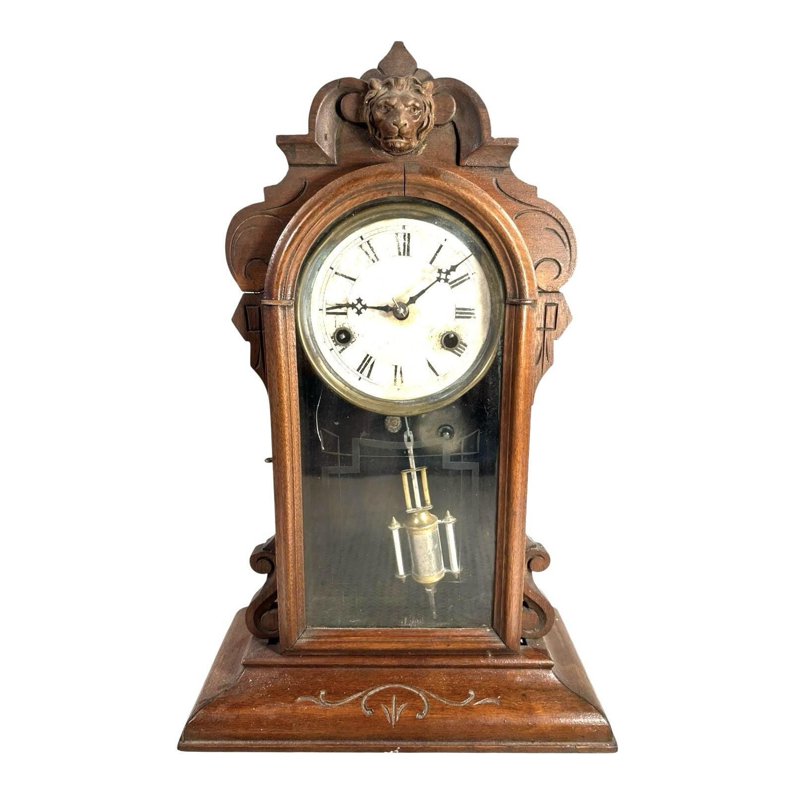 Antique Ingraham Key Wound Mantle Clock With Key & Pendulum - Working ...