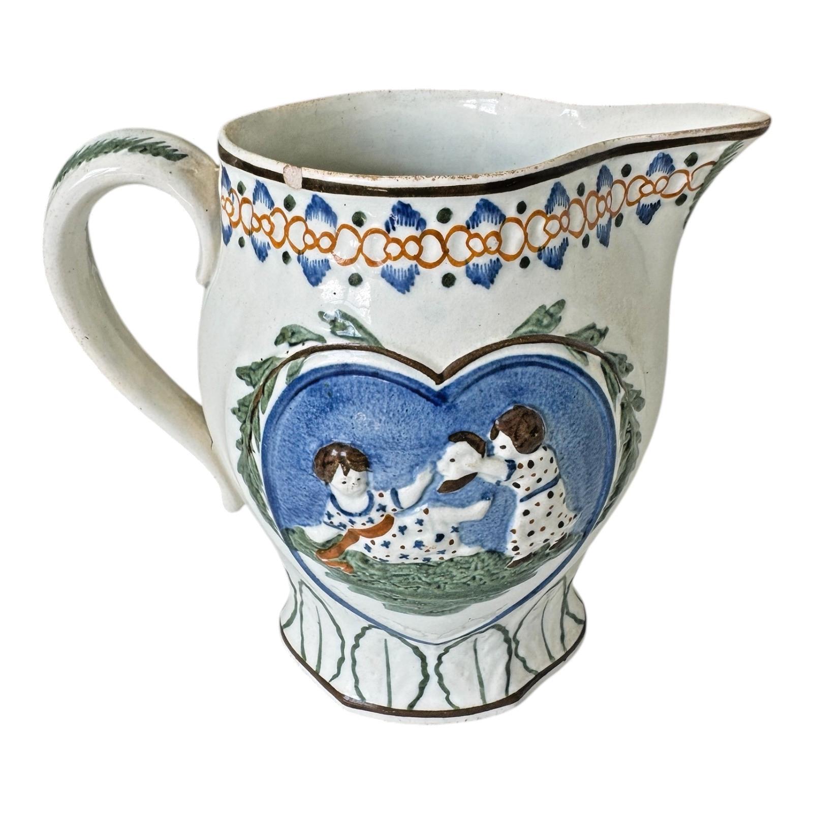 Antique Staffordshire Prattware Pearlware Jug Pitcher - Mischievous ...