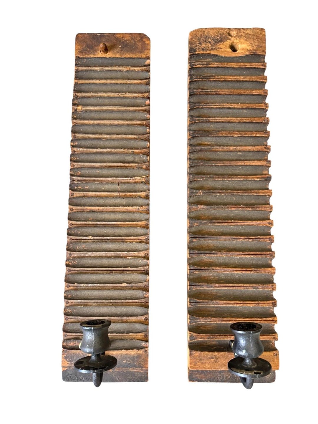 Antique Primitive Farmhouse Cigar Mold Wood Hanging Candle Sconces (set ...