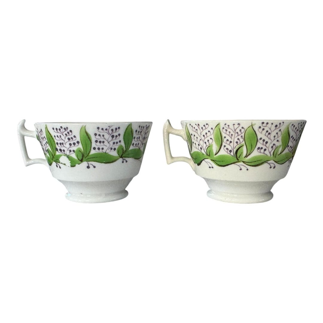 Antique Staffordshire Pearlware Hand Enameld Purple Floral Teacups - Etsy