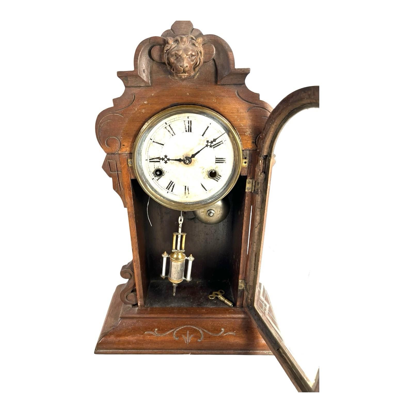 Antique Ingraham Key Wound Mantle Clock With Key & Pendulum - Working ...