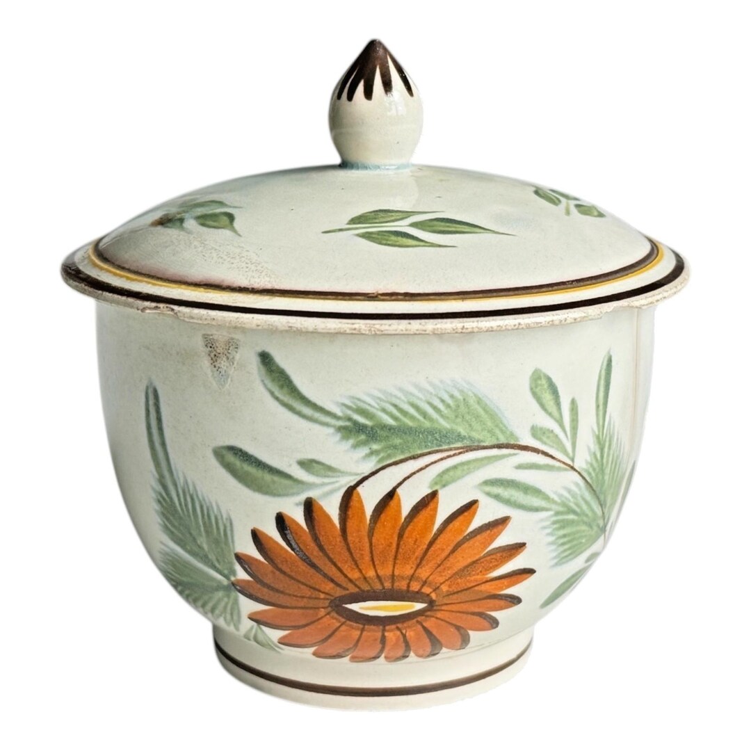 Antique Staffordshire Hand-painted Floral Sunflower Lidded Sugar Bowl ...