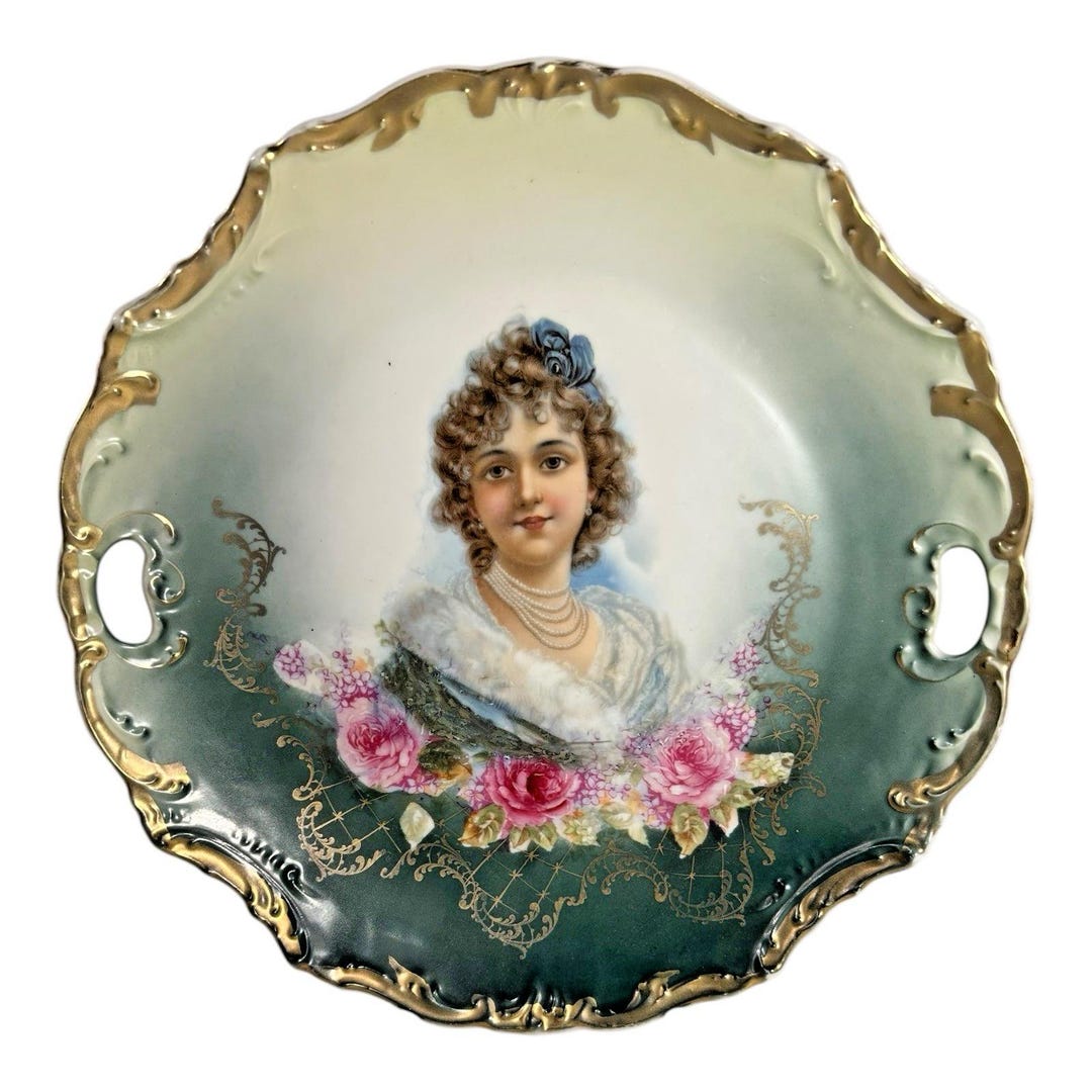 Antique Victorian Lady & Roses Portrait Cabinet Plate With Gold Gilt - Etsy