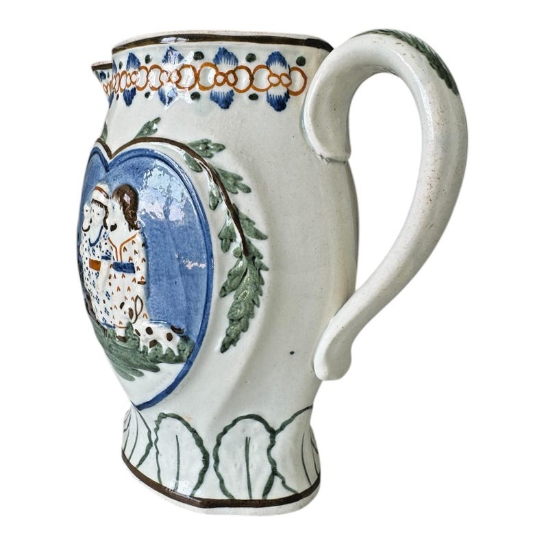 Antique Staffordshire Prattware Pearlware Jug Pitcher - Mischievous ...