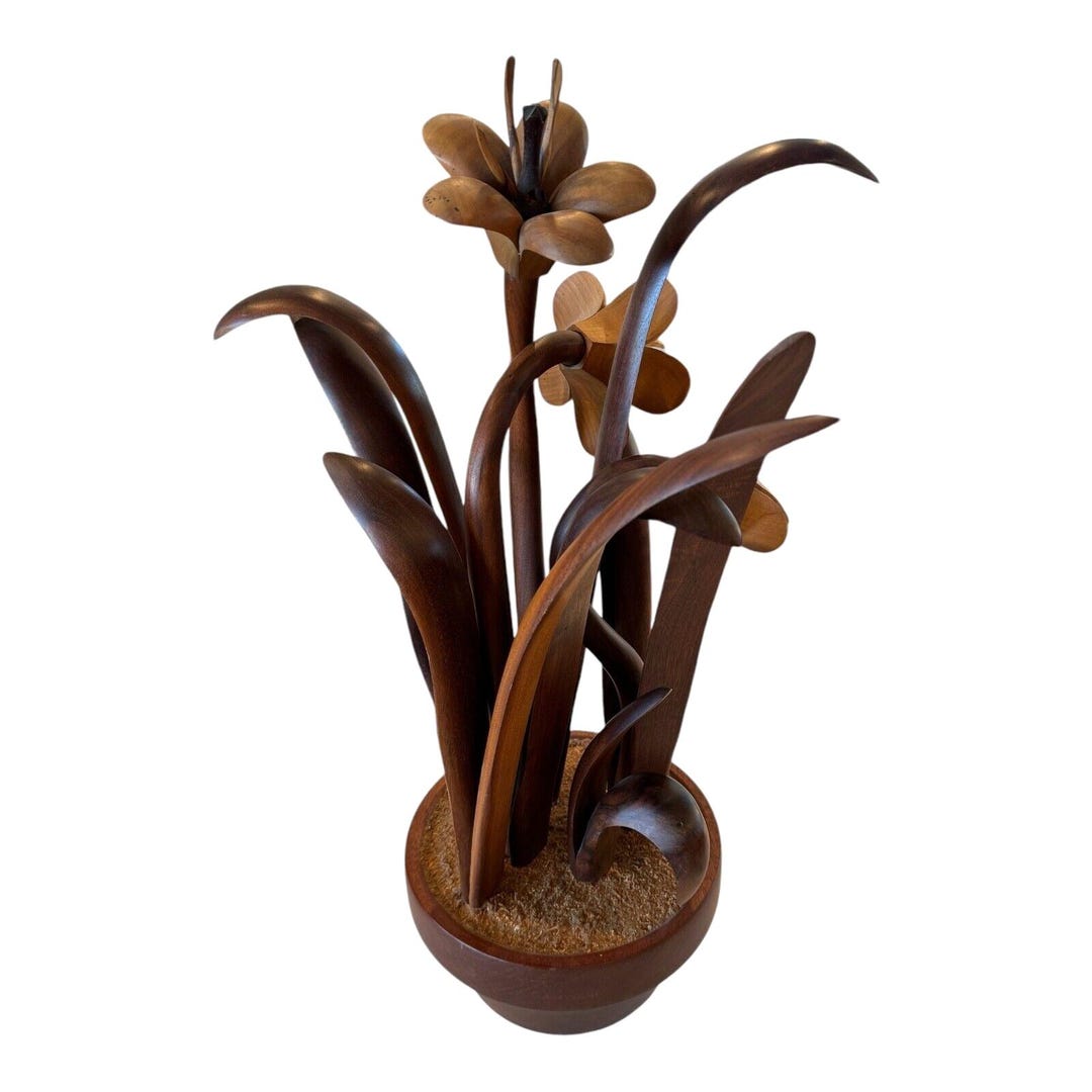 Vintage Hand Carved Wooden Flower Sculpture by Jeffrey Lindley Briggs ...