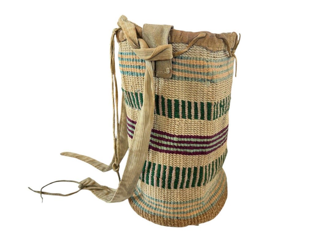 Antique Native American Nez Perce Woven Corn Husk "sally Bag" Bucket ...