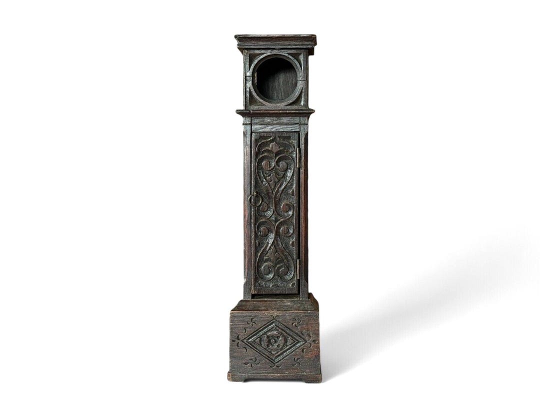 Antique Wood Carved Pocket Watch Hutch as Miniature Longcase ...
