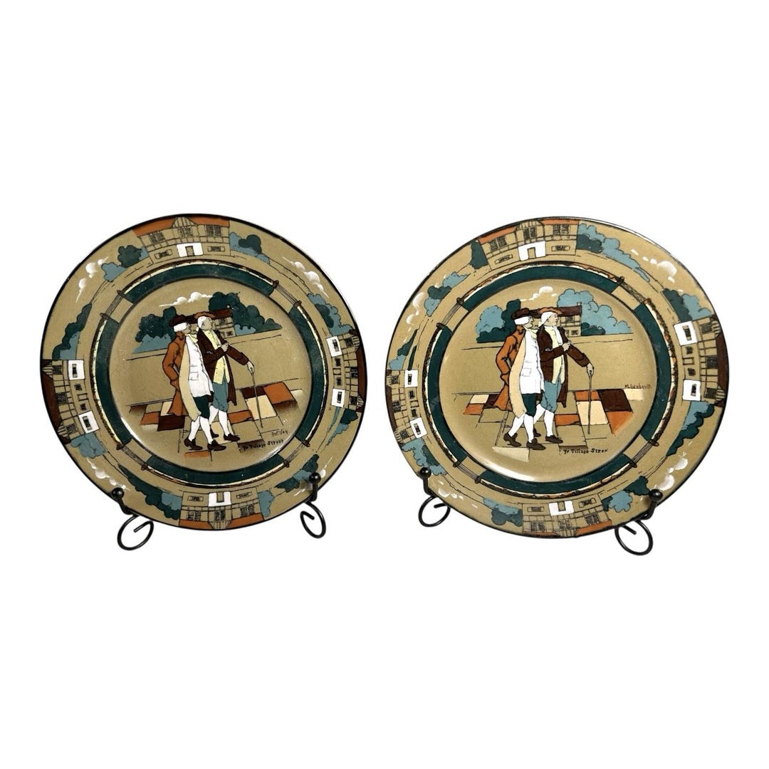 Antique Buffalo Pottery Set of 2 Plates From Ye Village Street Series ...