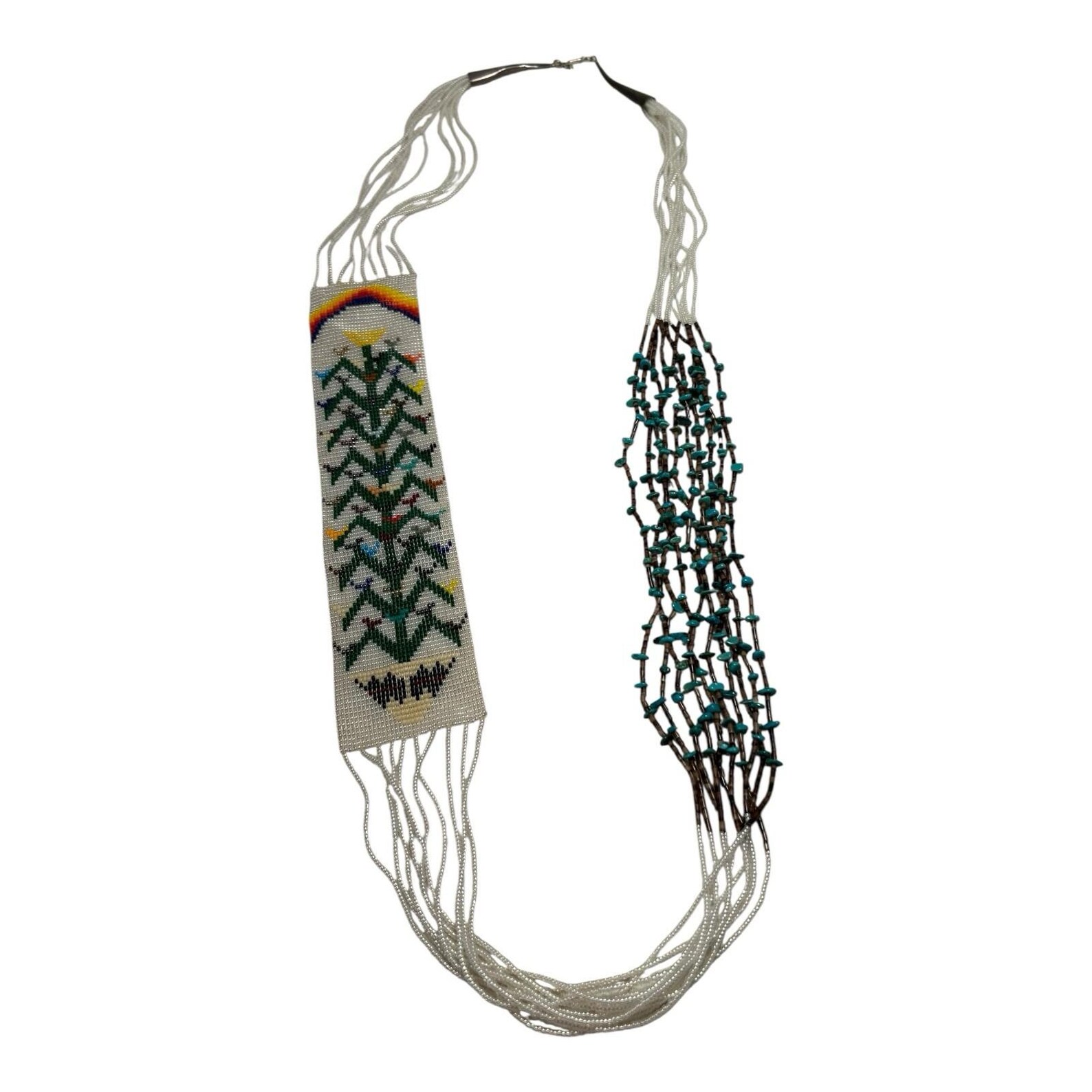 Vintage Native American Beaded Necklace With Navajo Rug Pattern W ...
