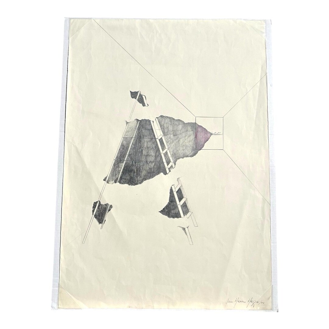 Vintage Original Graphite & Colored Pencil Drawing on Paper by Ana ...