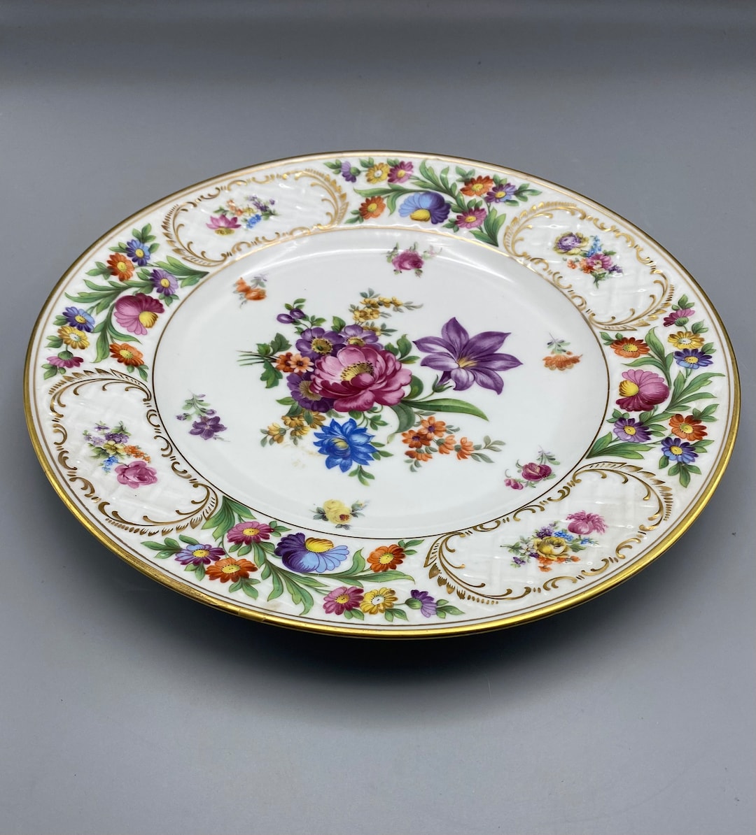 Schumann Bavaria Dresden Flowers Empress Fuzzy Pink Flower 11” Dinner ...