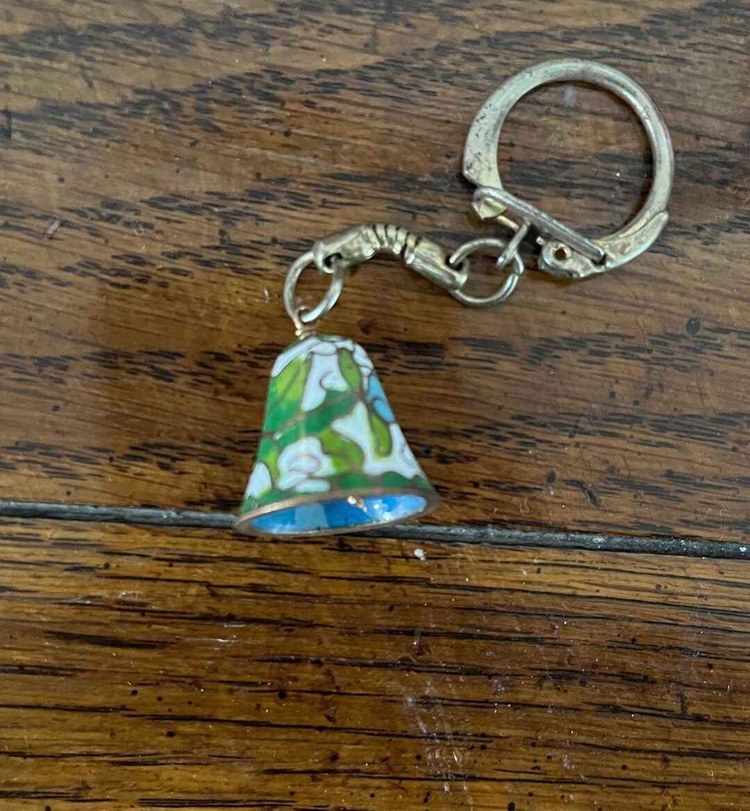 Cloisonne Bell Key Ring / Brass Cloisonne Bell Key Ring / Floral ...