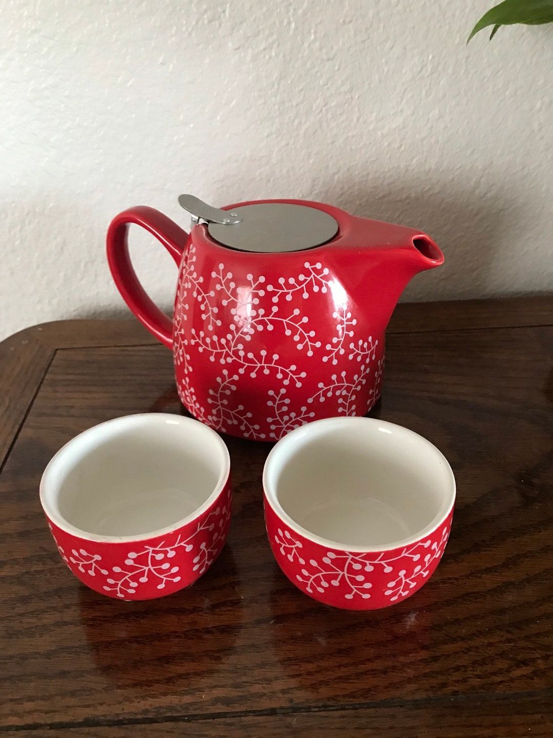 Vtg Red Square Teapot With Berry Print by Davidstea / With 2 - Etsy UK