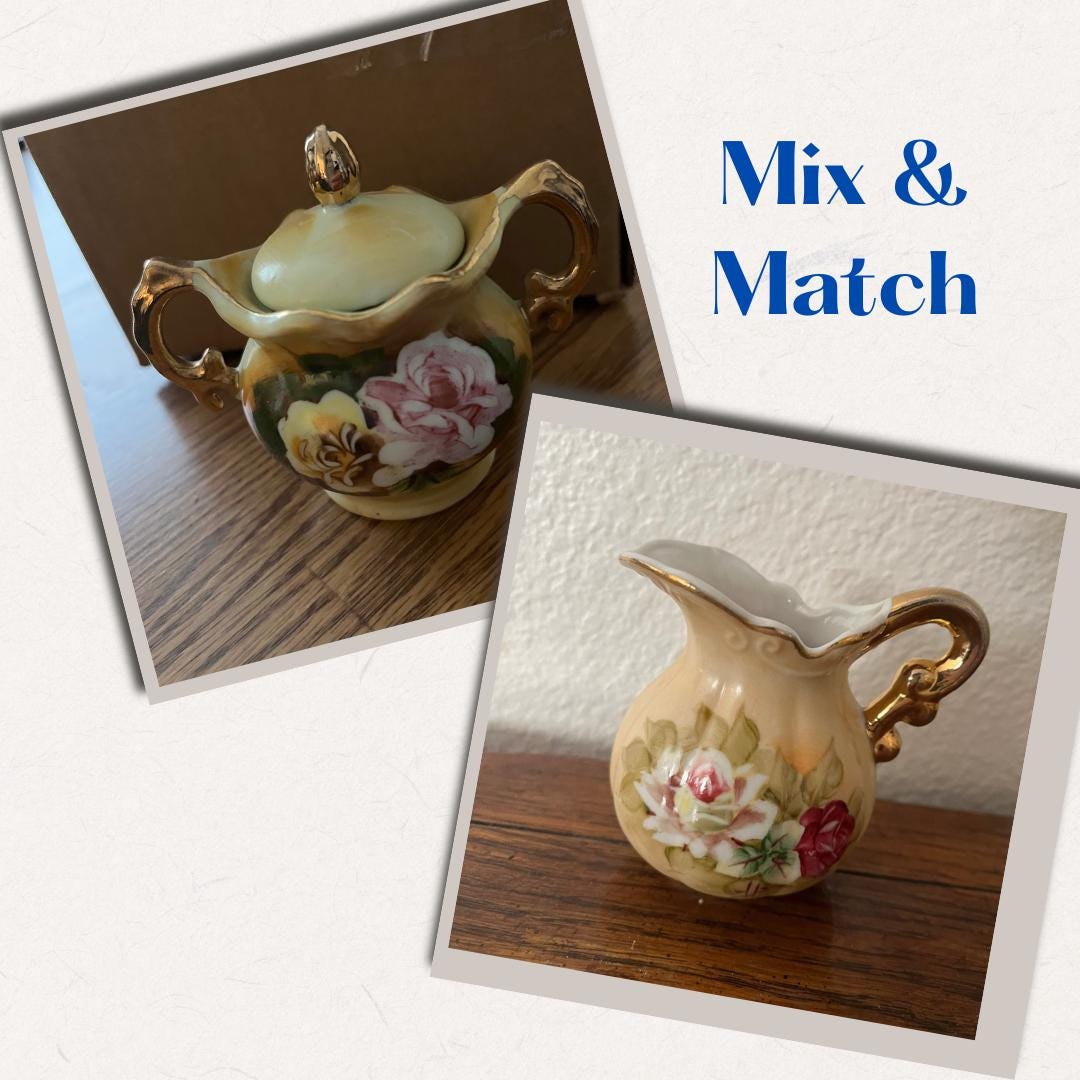Vintage Lefton Creamer Floral Pitcher and Sugar Beautiful Foral Made in ...