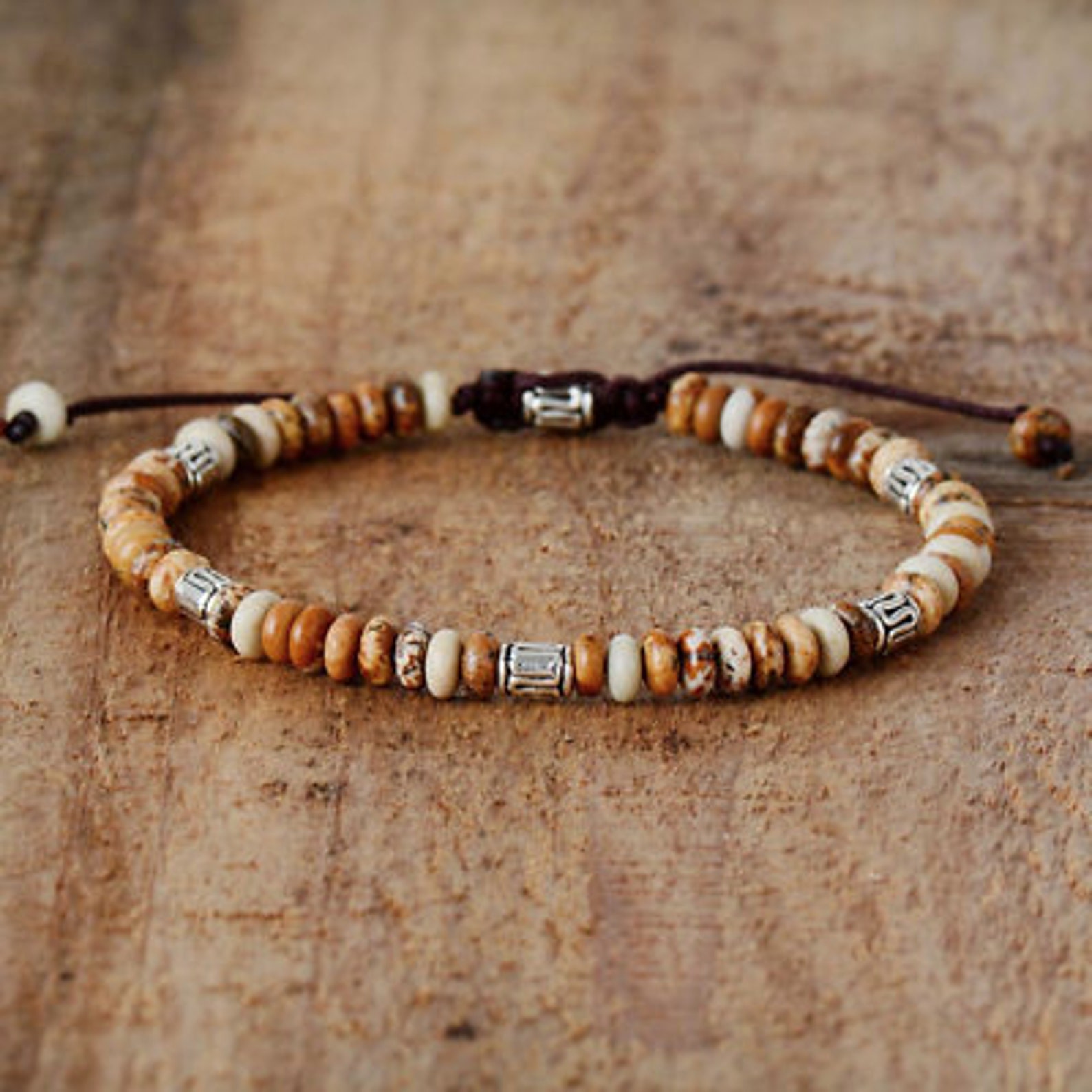 Men's Women's Beaded Jasper Brown Discs Stacking - Etsy