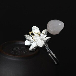 Sterling Silver Lotus Flower Rose Quartz Bud Leaf Lily Branch - Etsy