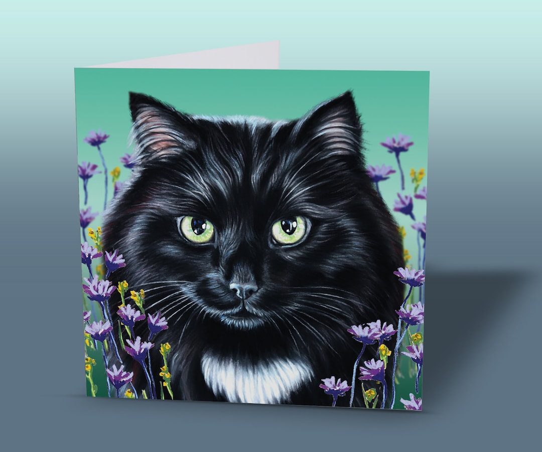 Black Cat Greeting Card - Black Cat Card - Card Black Cat - Lucky Cat ...
