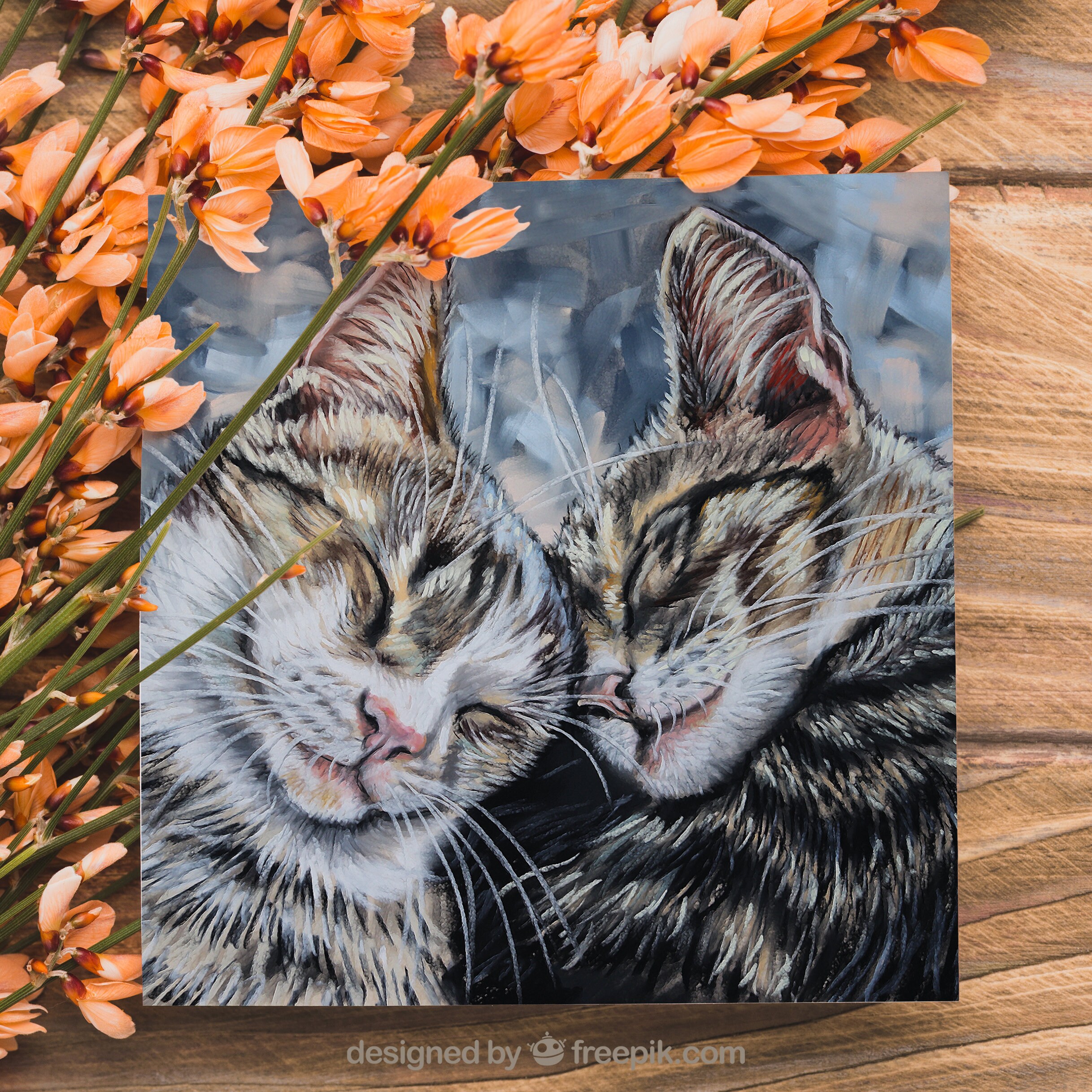 Tabby Cats Card Cats Birthday Card Cuddling Cats Card cute Birthday ...