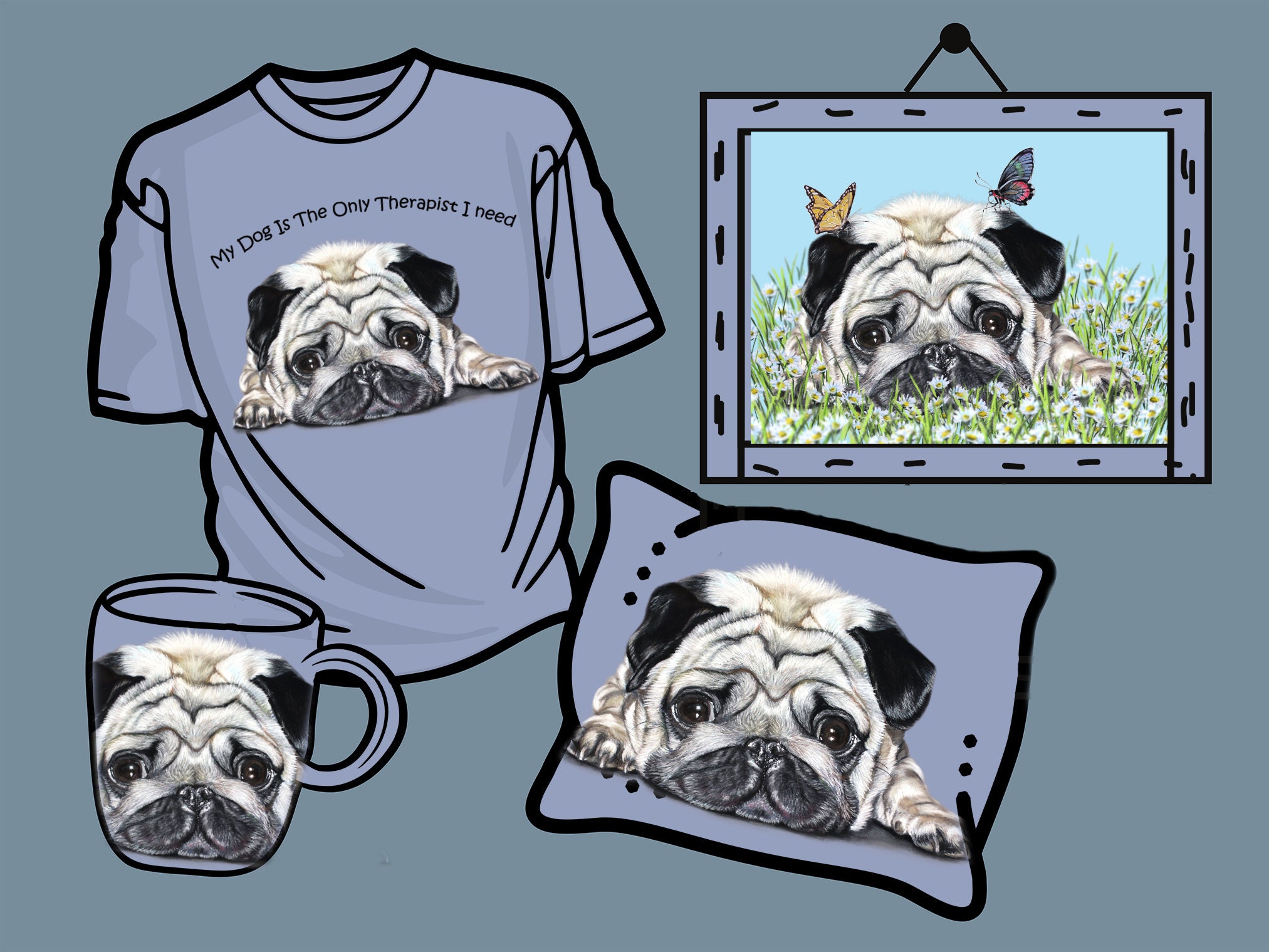 Pug Gifts Pug Art Pug Wall Decor Pug Clipart Instant - Etsy