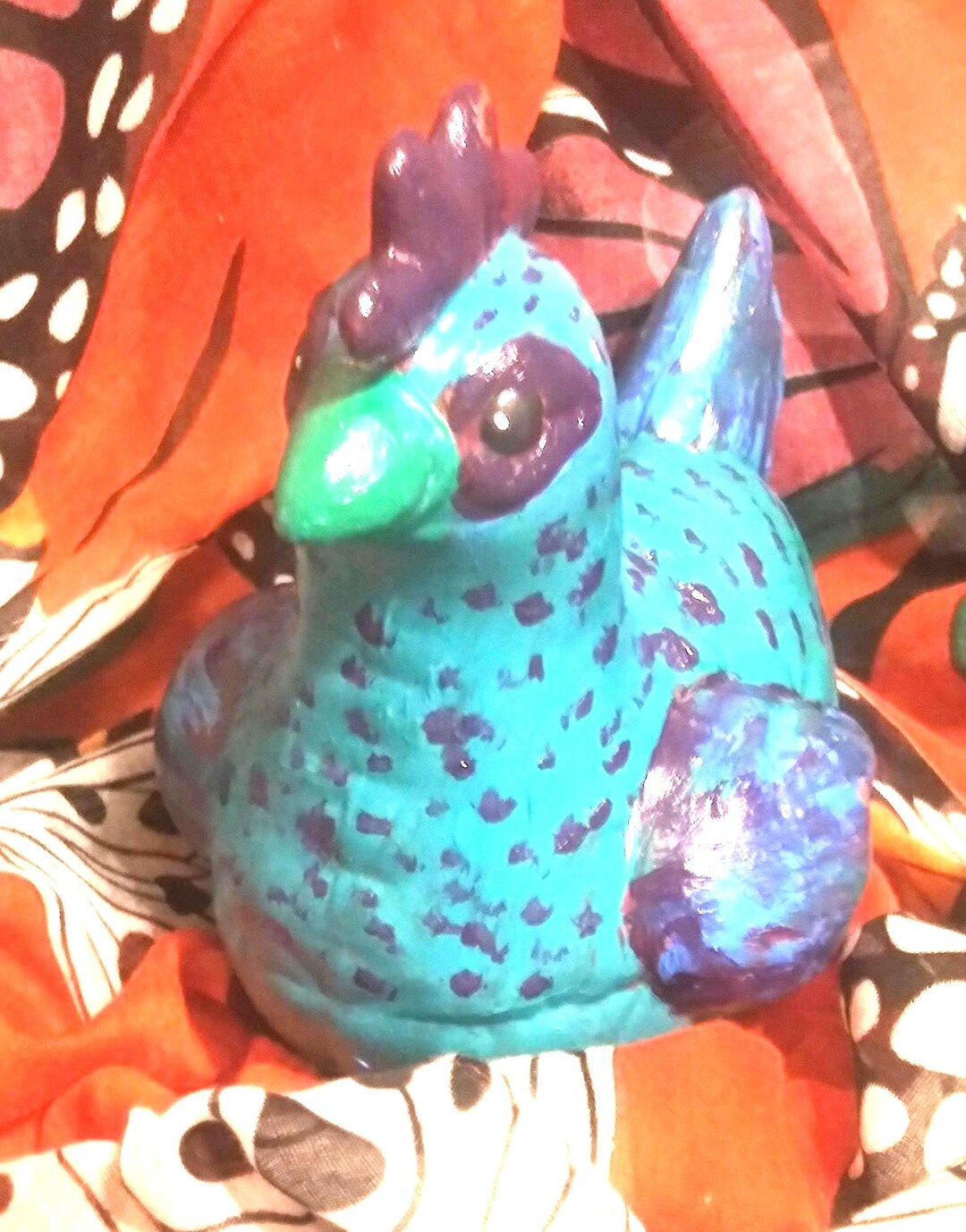 Turquoise CHICKEN. Bohemian Eclectic Decor. Handpainted. Excellent for ...