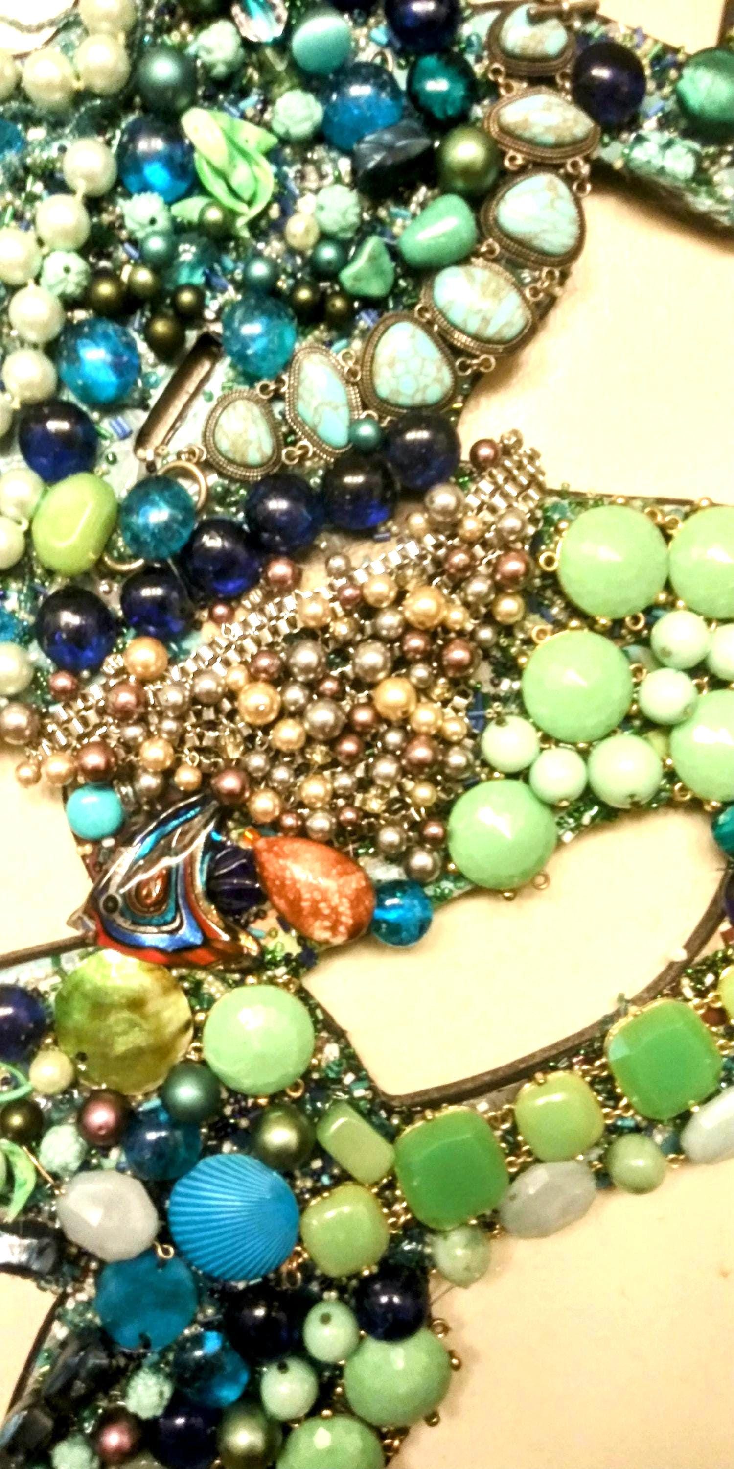 MERMAID. Jeweled Mermaid Wall Art: Vintage Jewelry Collage, 20" X 12 ...