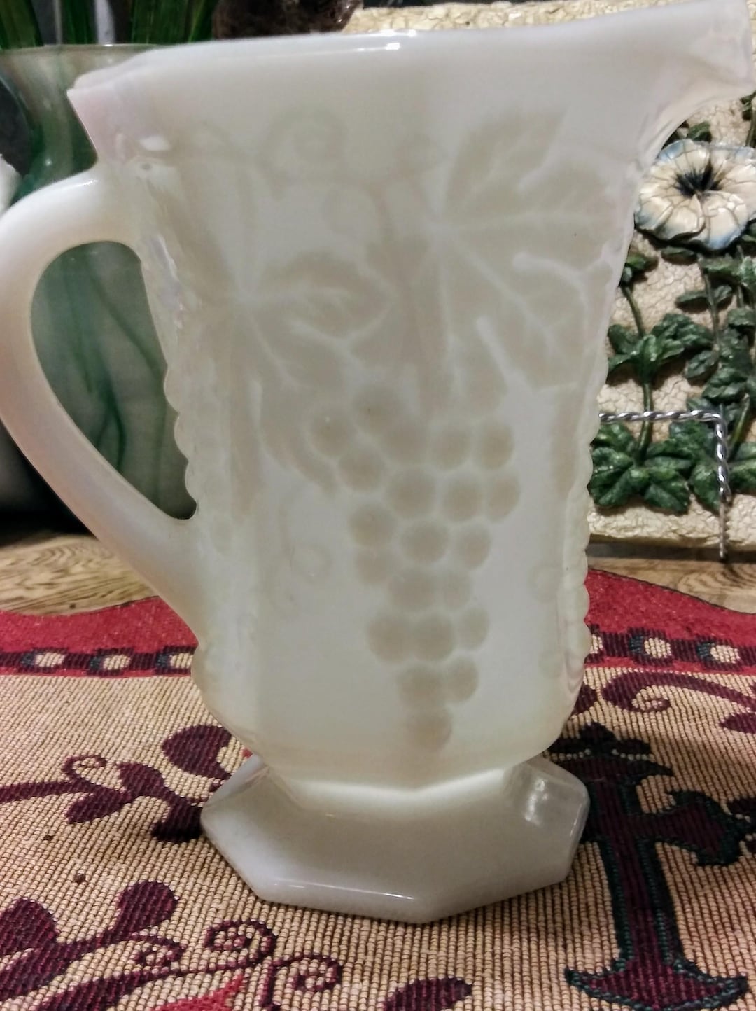 Vintage Milk Glass Water Pitcher - Etsy