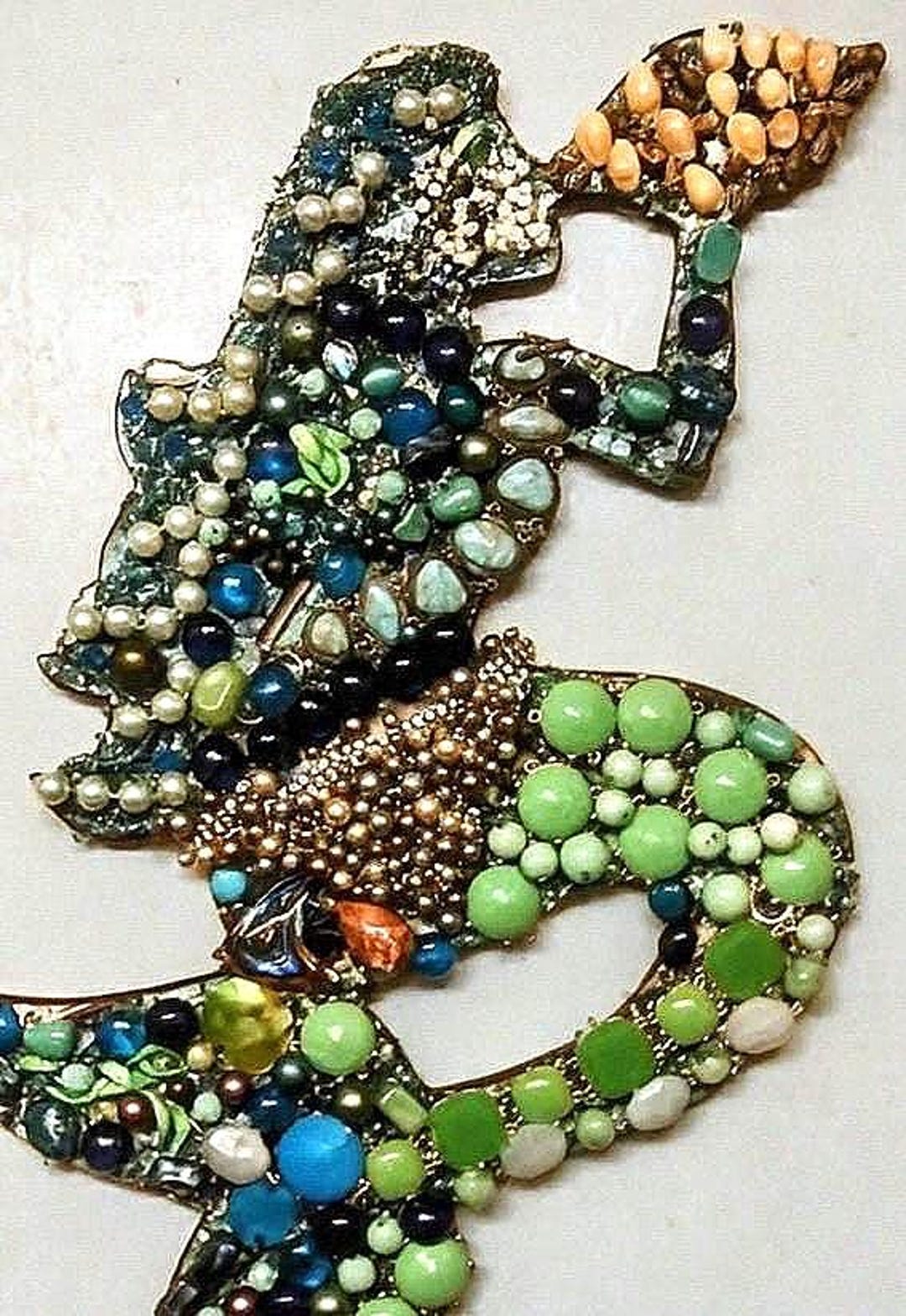MERMAID. Jeweled Mermaid Wall Art: Vintage Jewelry Collage, 20" X 12 ...