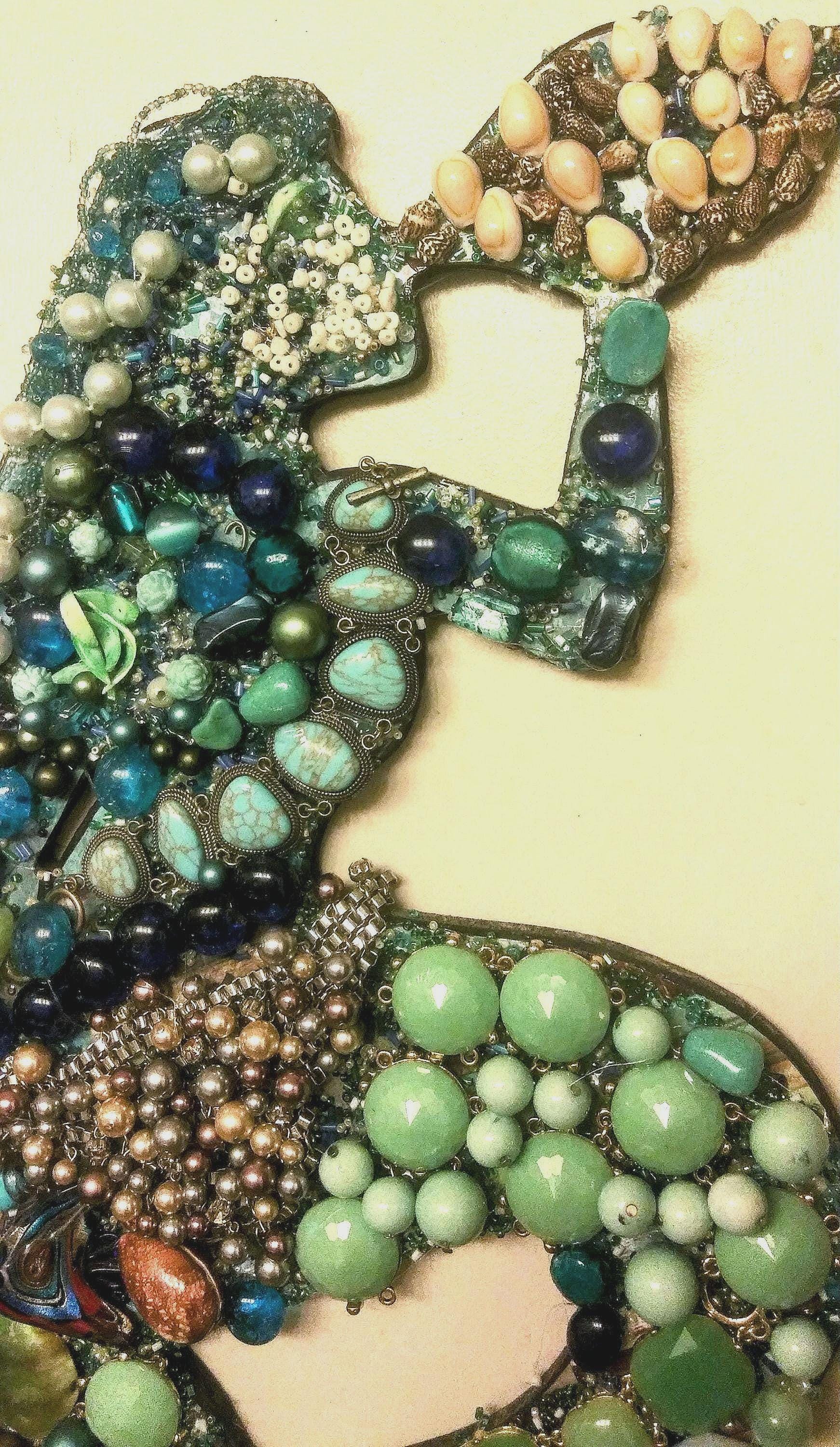 MERMAID. Jeweled Mermaid Wall Art: Vintage Jewelry Collage, 20" X 12 ...