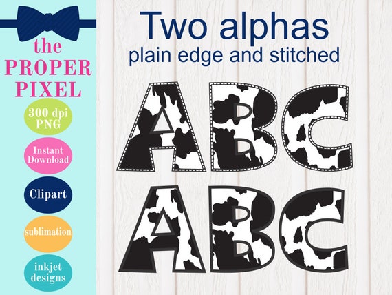 Cow Print Clipart, PNG letters, Faux Applique font, Printable alphabet ...