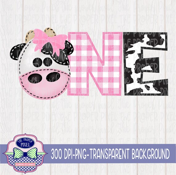 Pink Gingham Cow Birthday Design, Cow with Bow, ONE Birthday, Cow PNG ...