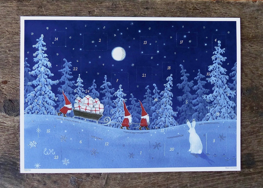 NEW! A4 Size Advent Calendar With Bio Glitter 'tomtes and Sleigh' by ...