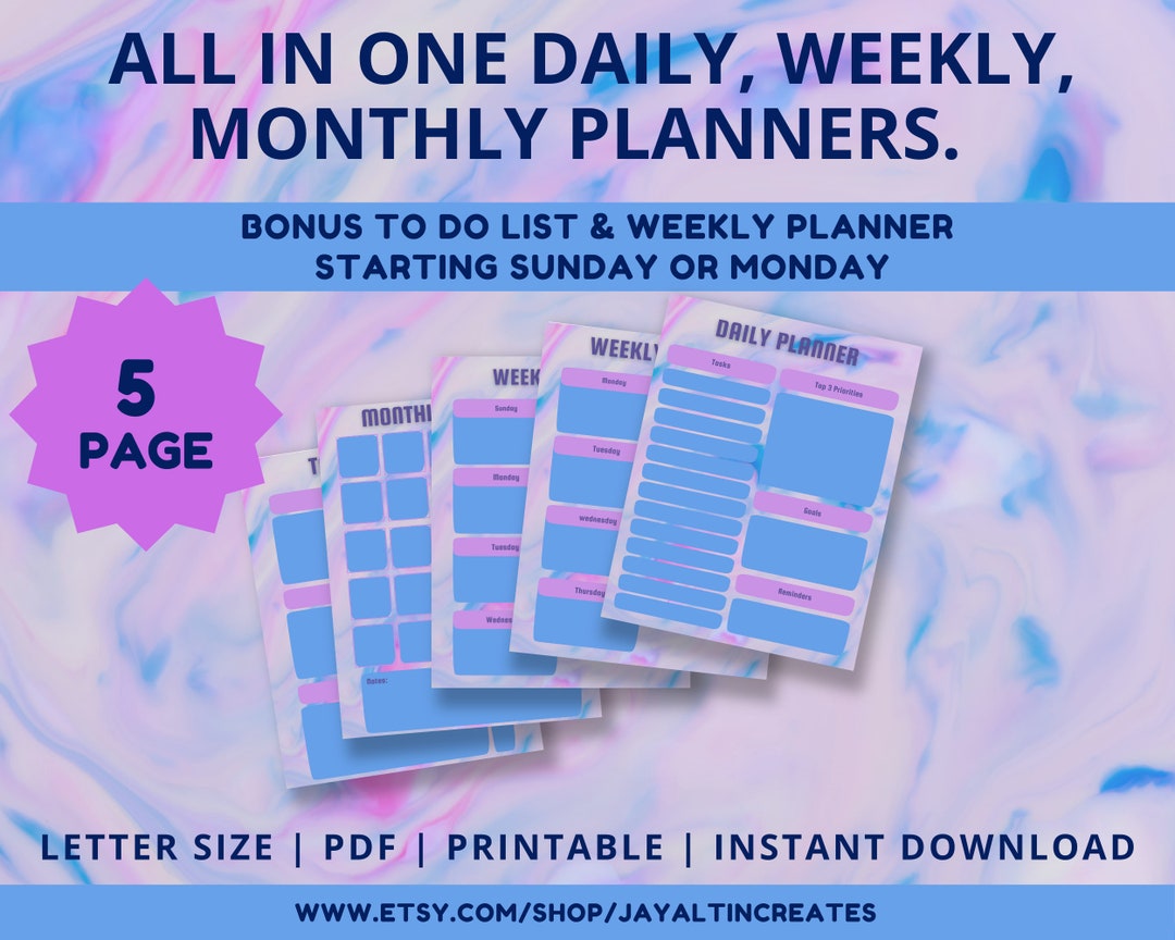 daily-weekly-monthly-planner-printable-planner-organizer-etsy