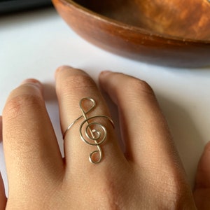 Music Note Ring, Treble Clef Ring, Adjustable Ring, Wire Wrapped Rings, Wire Jewelry, Minimalist ...