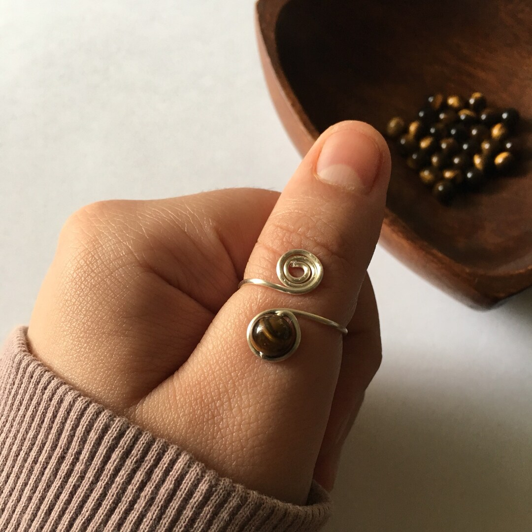 Tigers Eye Wire Ring, Spiral Wire Ring, Adjustable Ring, Wire Rings ...