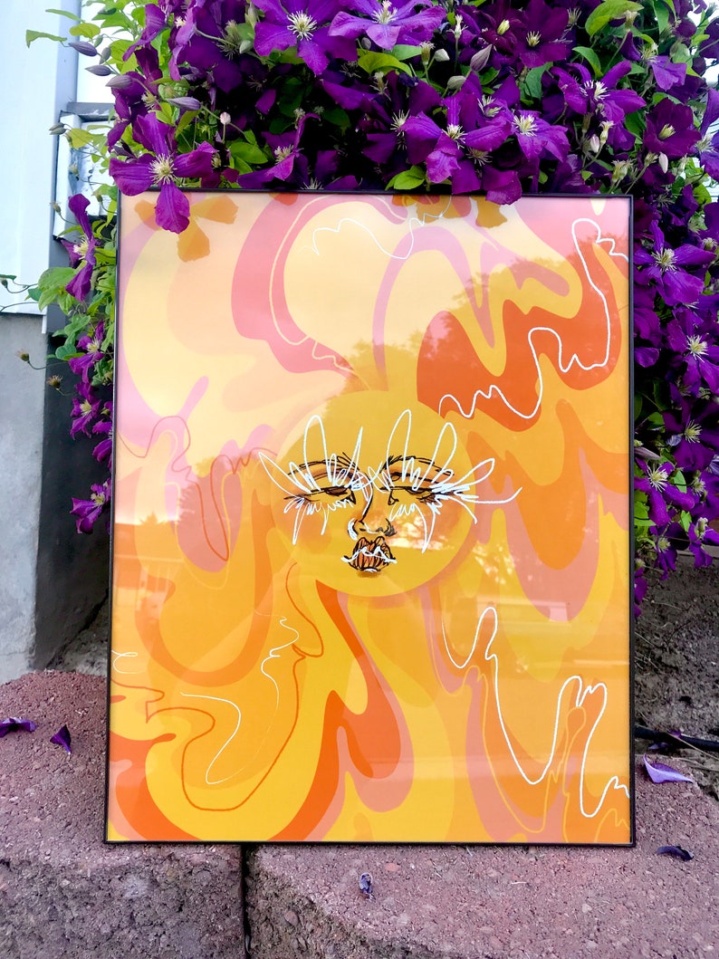 70s Sun Poster Trippy Orange and Yellow 60s/70s Inspired Sun - Etsy