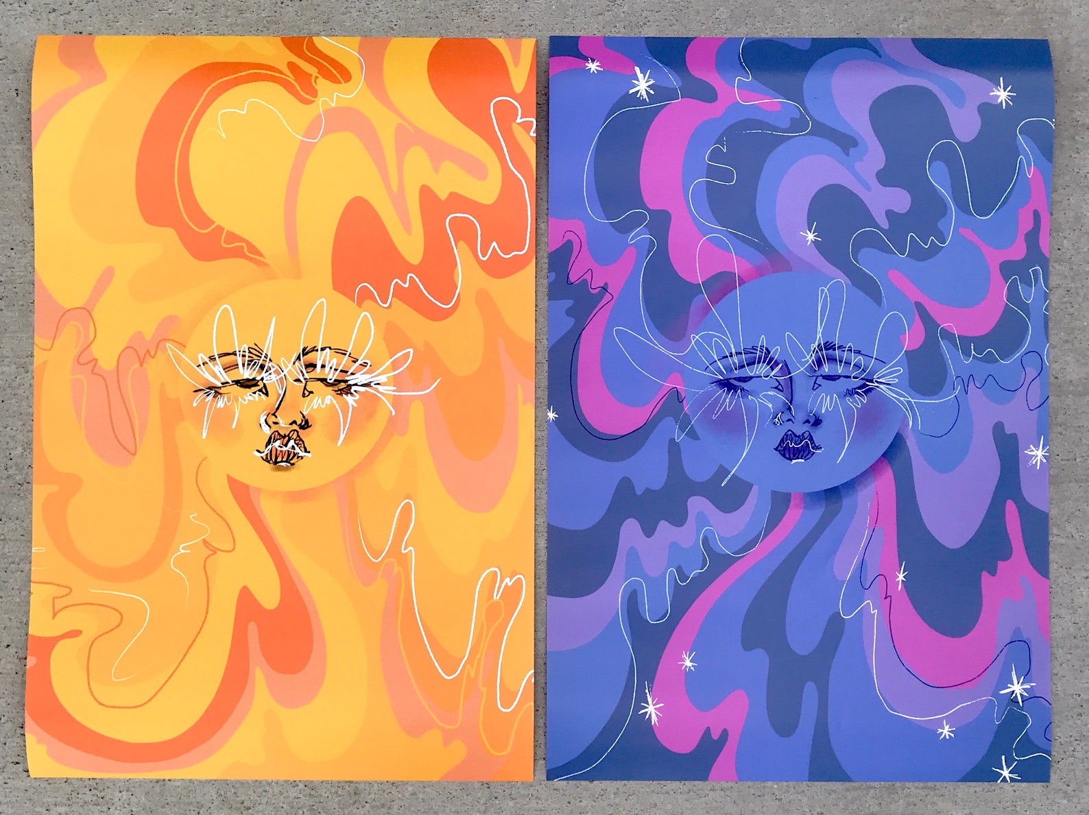 70s Sun Poster Trippy Orange and Yellow 60s/70s Inspired Sun - Etsy