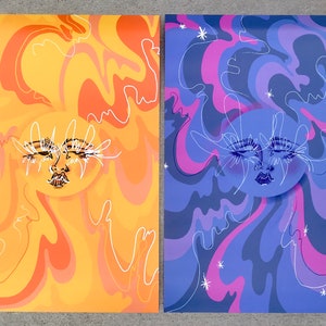 70s Sun Poster Trippy Orange and Yellow 60s/70s Inspired Sun Art Poster ...