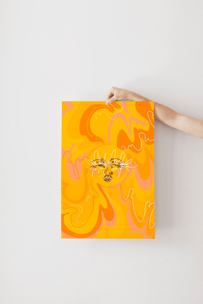 70s Sun Poster Trippy Orange and Yellow 60s/70s Inspired Sun - Etsy