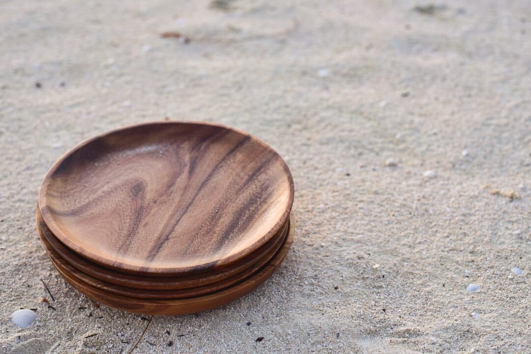 Set of 4 or 6 Wood Round Plate | Round Plate | Wood Plate | Wooden ...